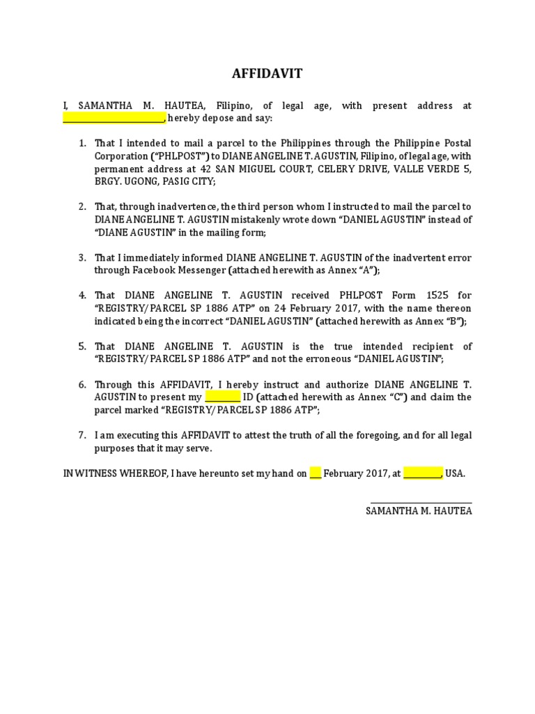 Parcel Affidavit | PDF