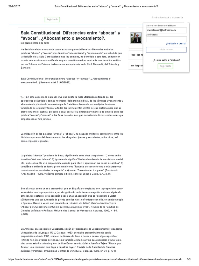 Sala Constitucional - Diferencias Entre "Abocar" y "Avocar" | Descargar ...