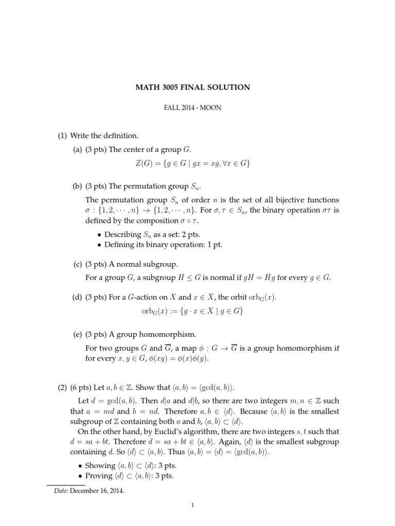 Final Sol | PDF | Permutation | Abstract Algebra