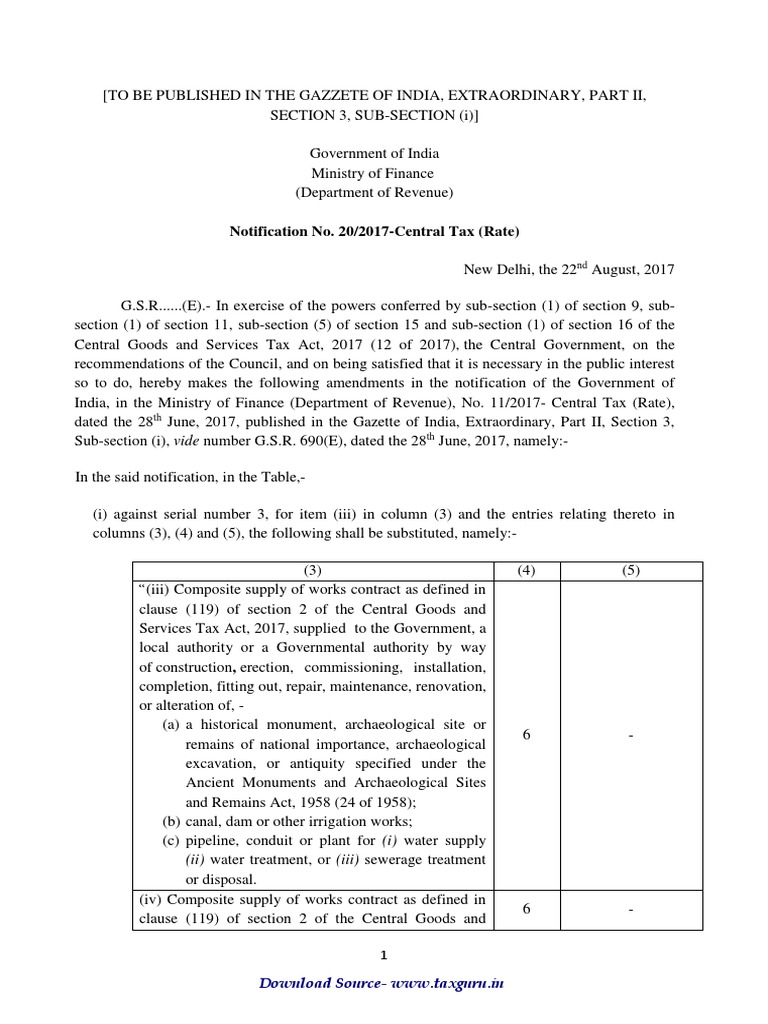 Notification No. 20 of 2017 Central Tax Rate | PDF | Economies | Business