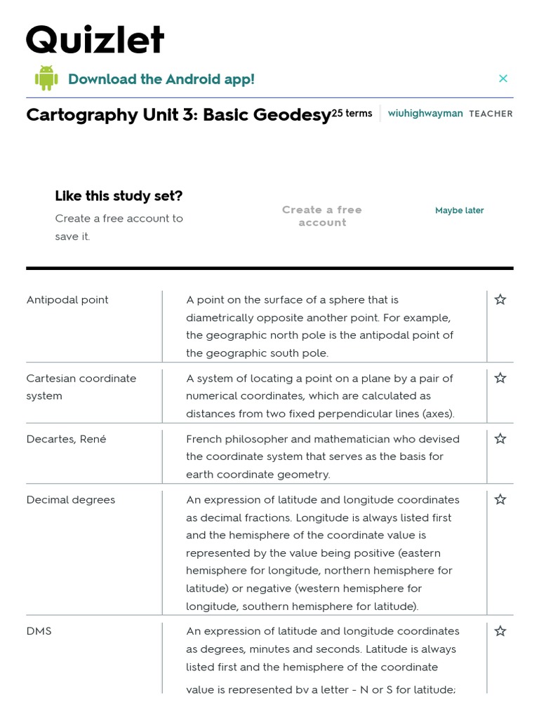 Cartography Unit 3: Basic Geodesy Flashcards - Quizlet | Download Free ...