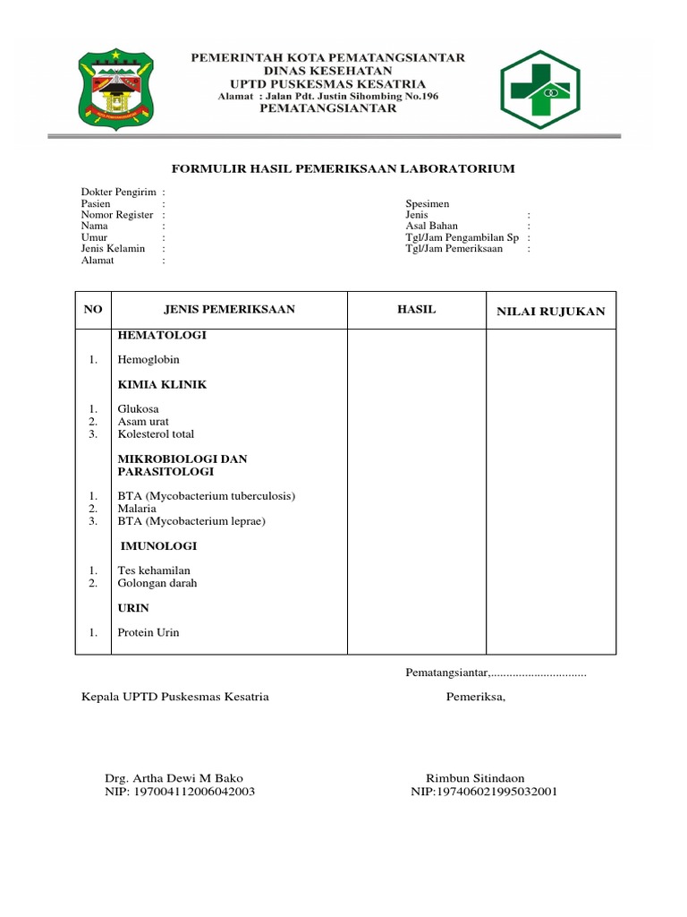 Formulir Pemeriksaan Laboratorium | PDF