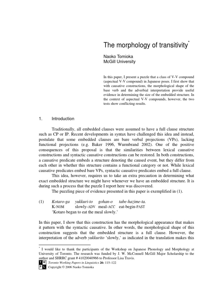 The Morphology of Transitivity | PDF | Lexical Semantics | Clause