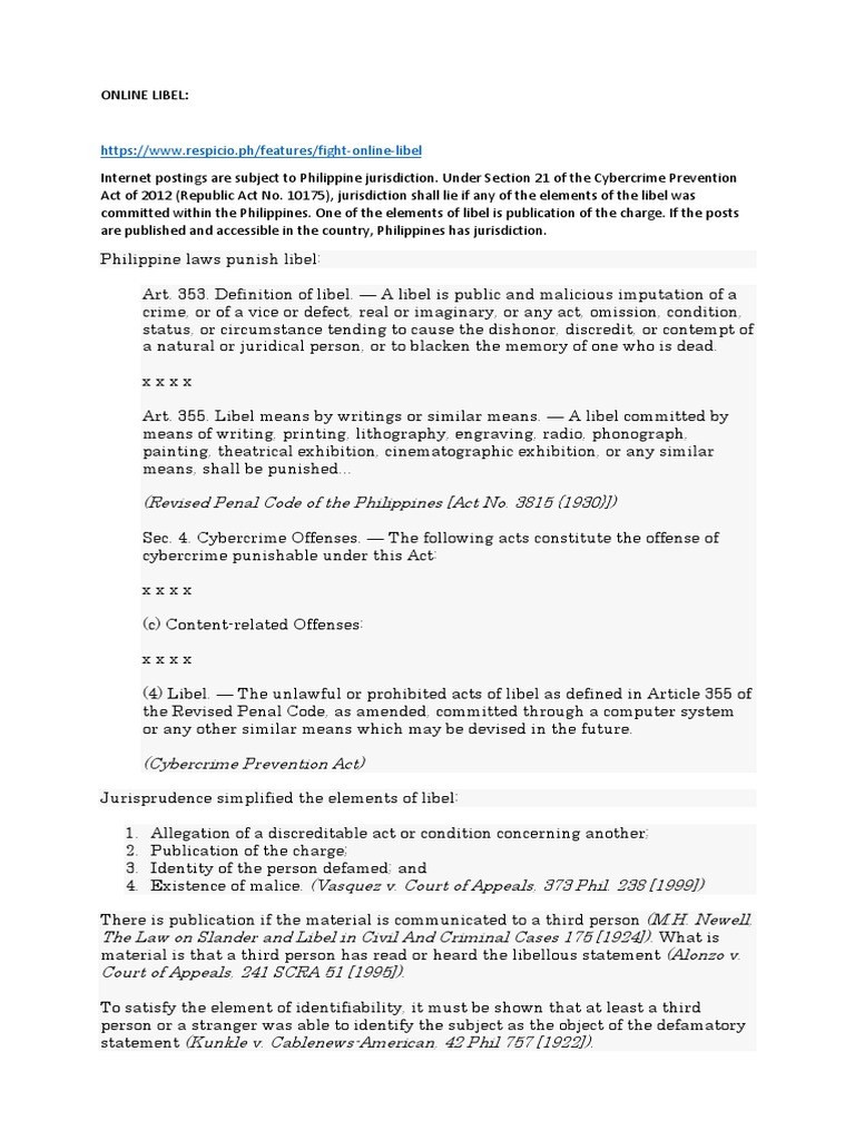 Online Libel | PDF | Defamation | Public Law