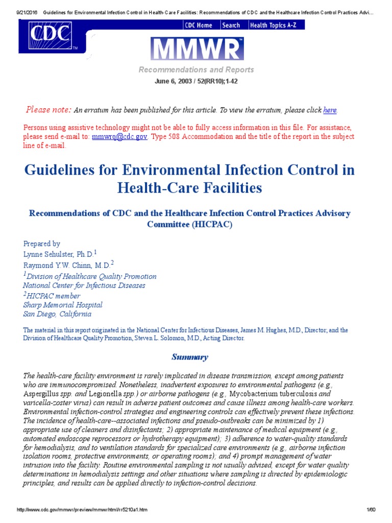 2014 Environment CDC | PDF | Infection Control | Infection
