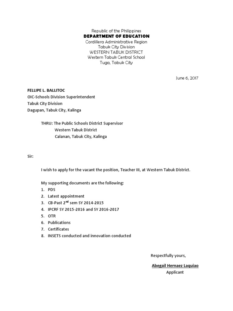 Application Letter For T-111 | PDF | Philippines | Social Institutions