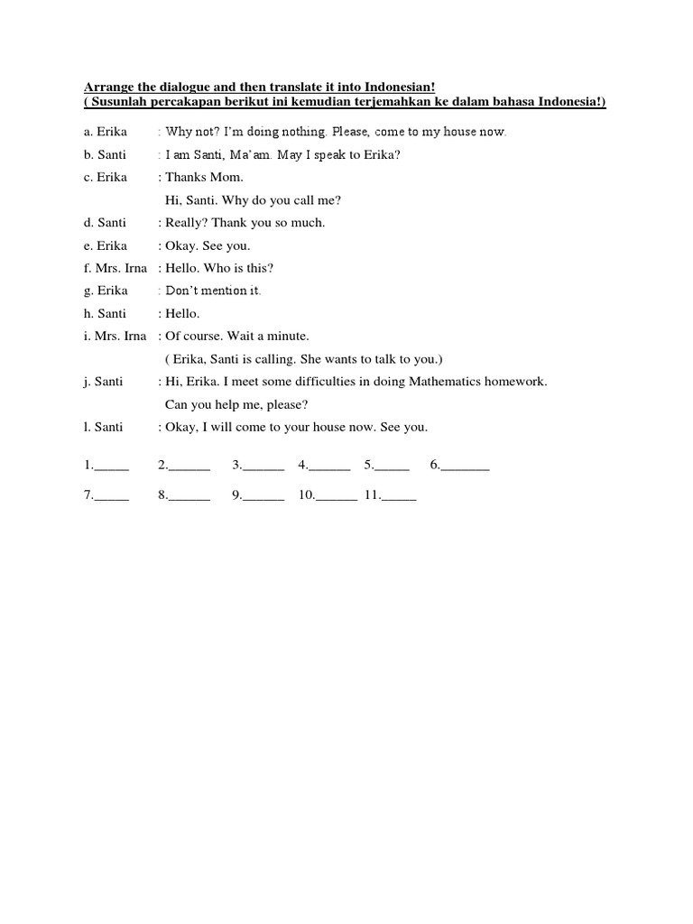Arrange The Dialogue And Then Translate It Into Indonesian Susunlah