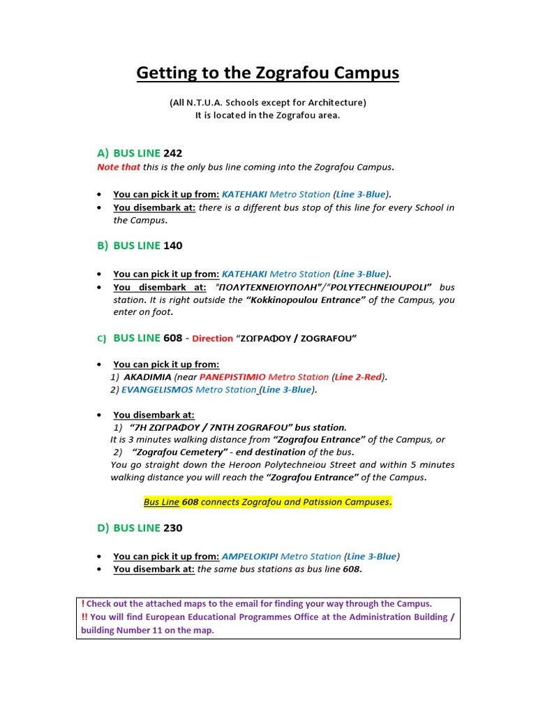 How to Reach Zografou Campus by Bus | PDF
