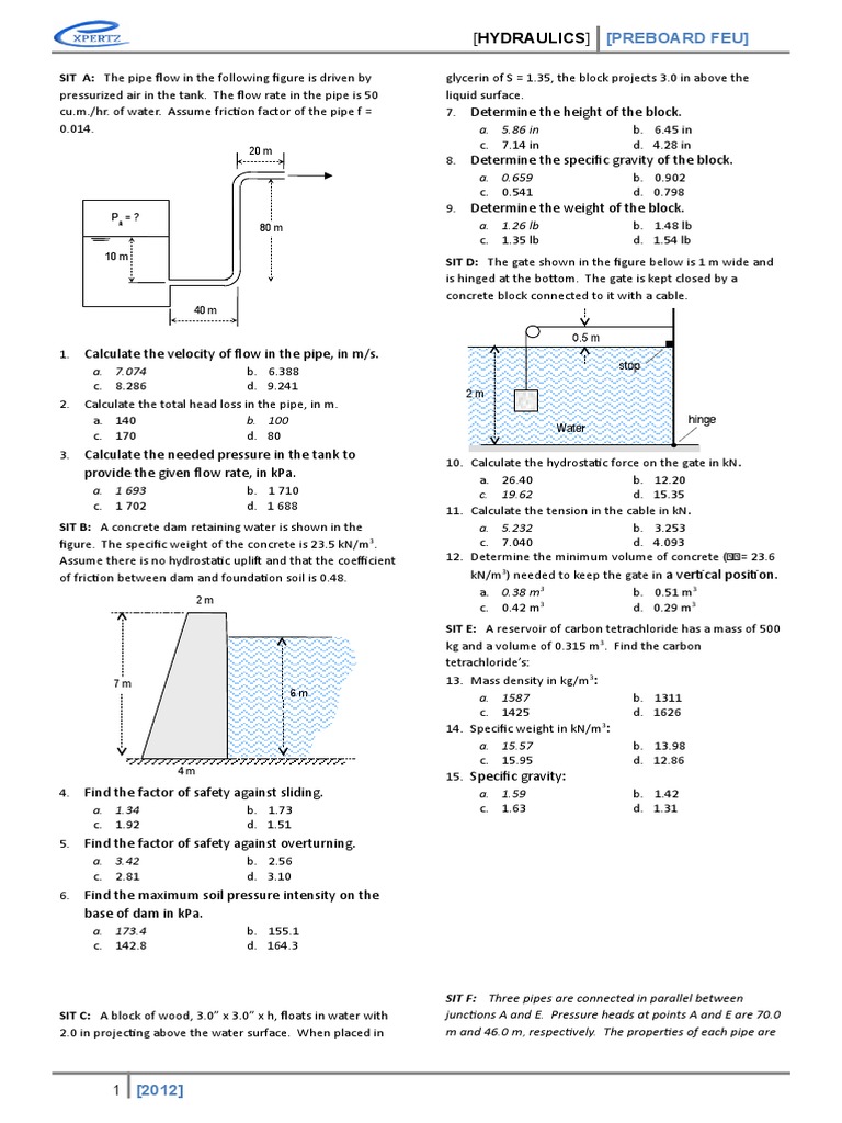 Feu Hydraulics Preboard | PDF | Fluid Mechanics | Mechanical Engineering
