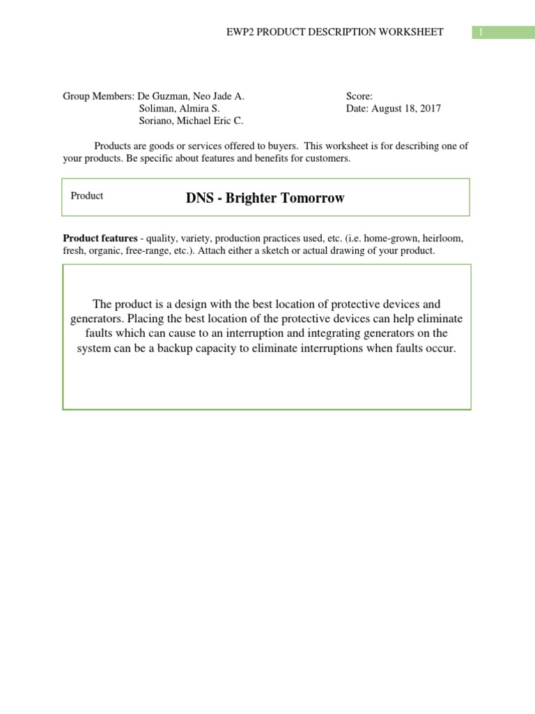 Product Description Worksheet | PDF | Business | Business (General)