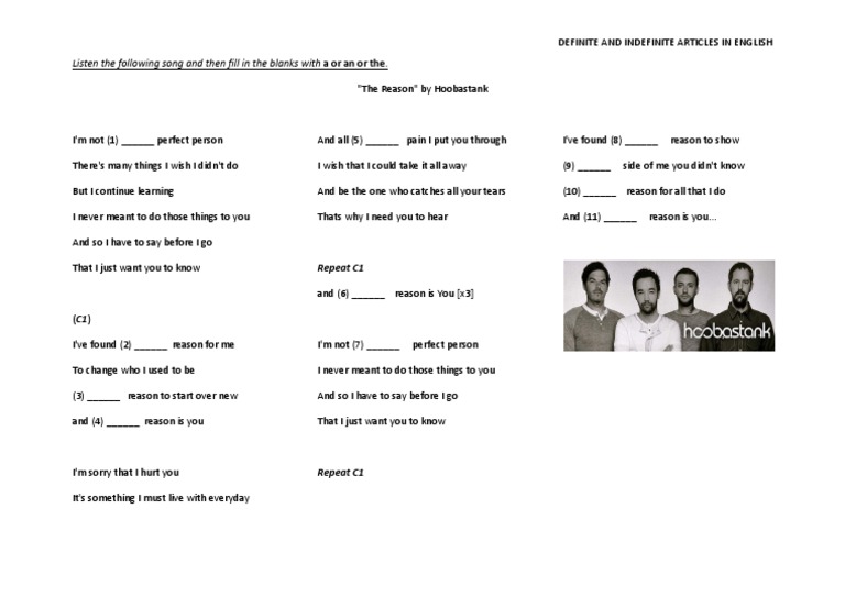 Listen The Following Song and Then Fill in The Blanks With A or An or ...