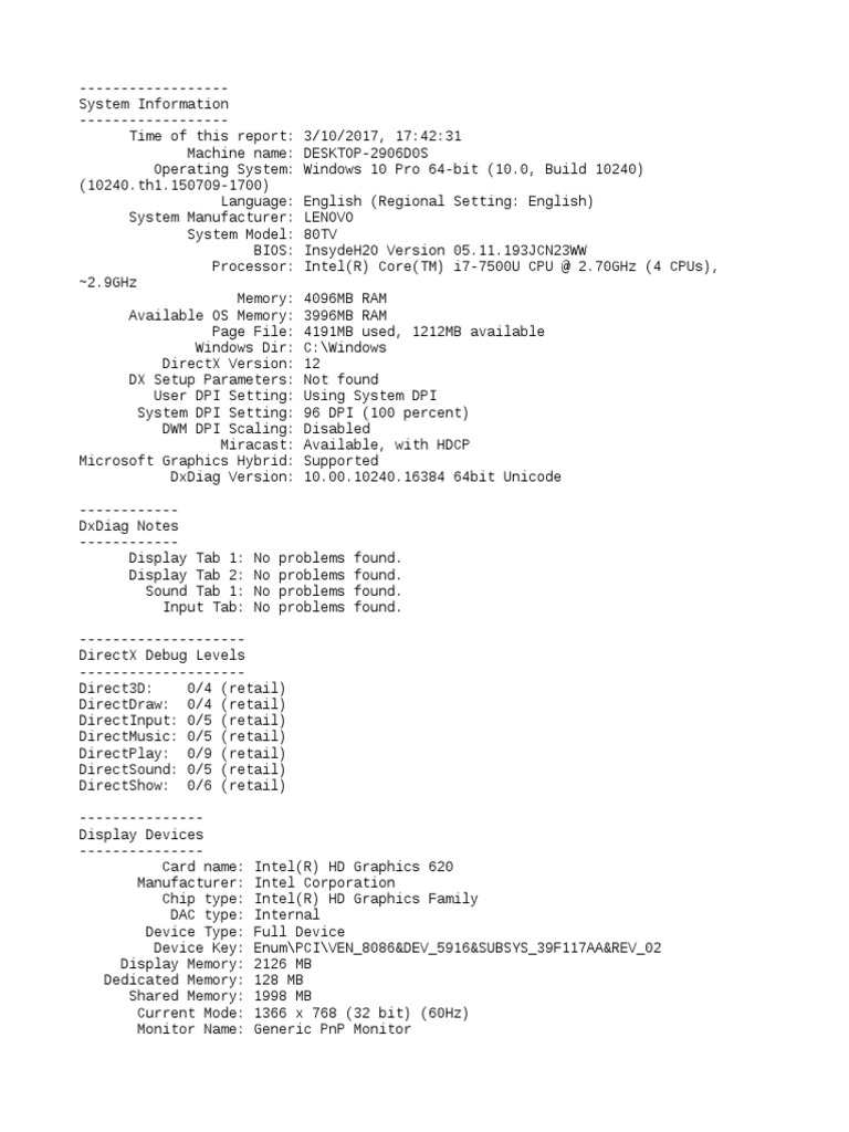 Dxdiag Lumion | Download Free PDF | Device Driver | Computing Platforms