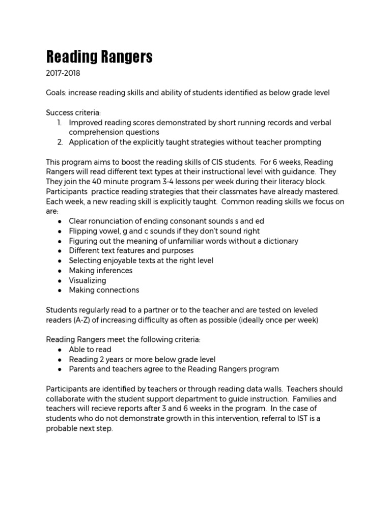 Reading Rangers | PDF