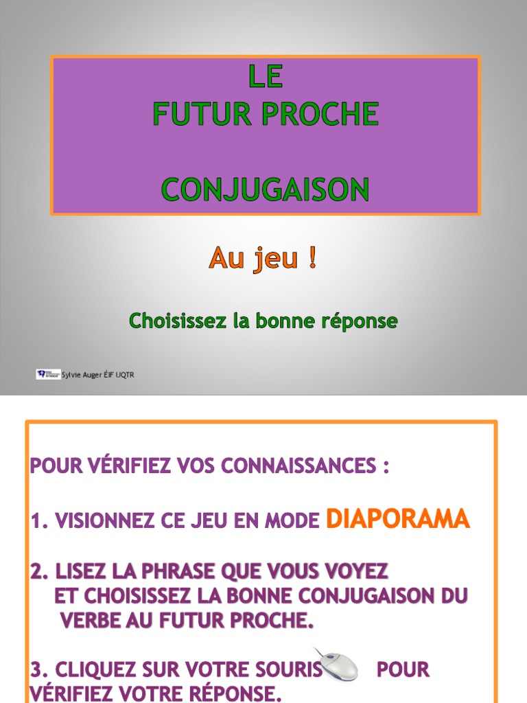 Le Futur Proche Conjugaison Au Jeu ! | PDF