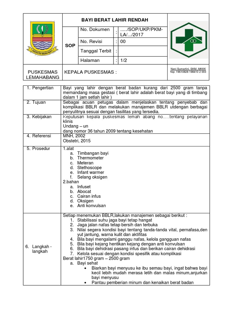Sop BBLR | PDF | Pengembangan Diri | Kesehatan Holistik