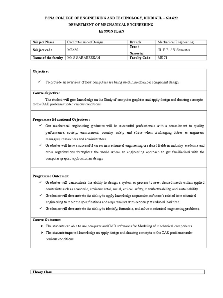 CAD Lesson Plan | PDF | Computer Aided Design | Mechanical Engineering