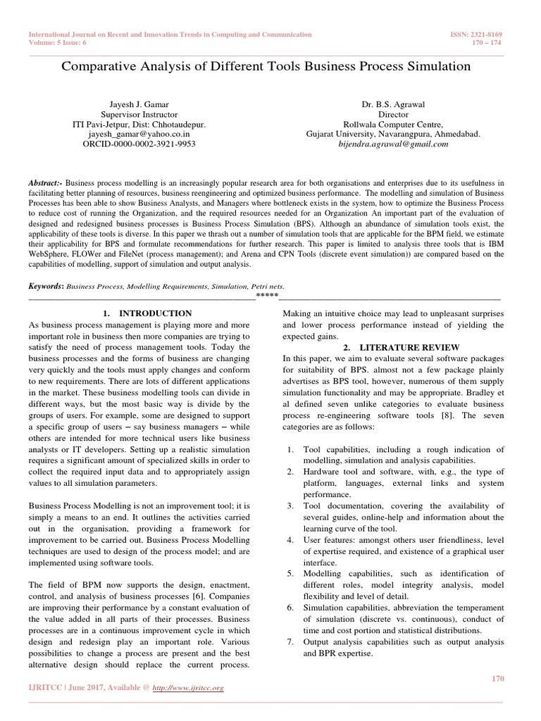 Comparative Analysis of Different Tools Business Process Simulation ...