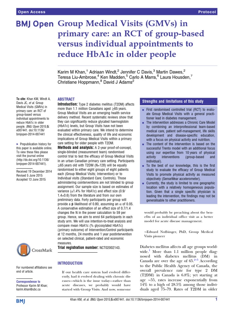 Group Medical Visits (GMVS) in Primary Care: An RCT of Group-Based ...