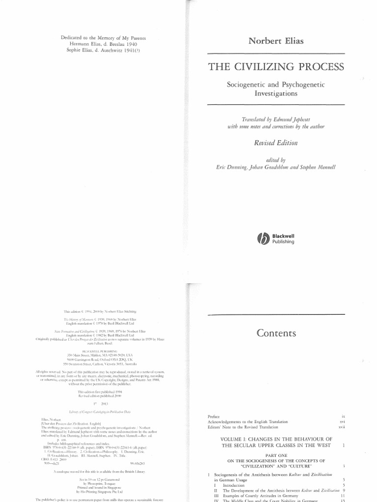 Elias (1994) The Civilizing Process | PDF | Sociocultural Evolution ...