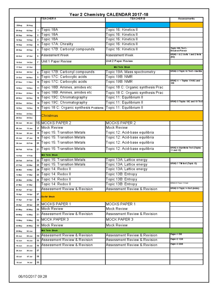 Chemistry Calendar 2017-18 Year 2 | PDF | Amine | Organic Chemistry