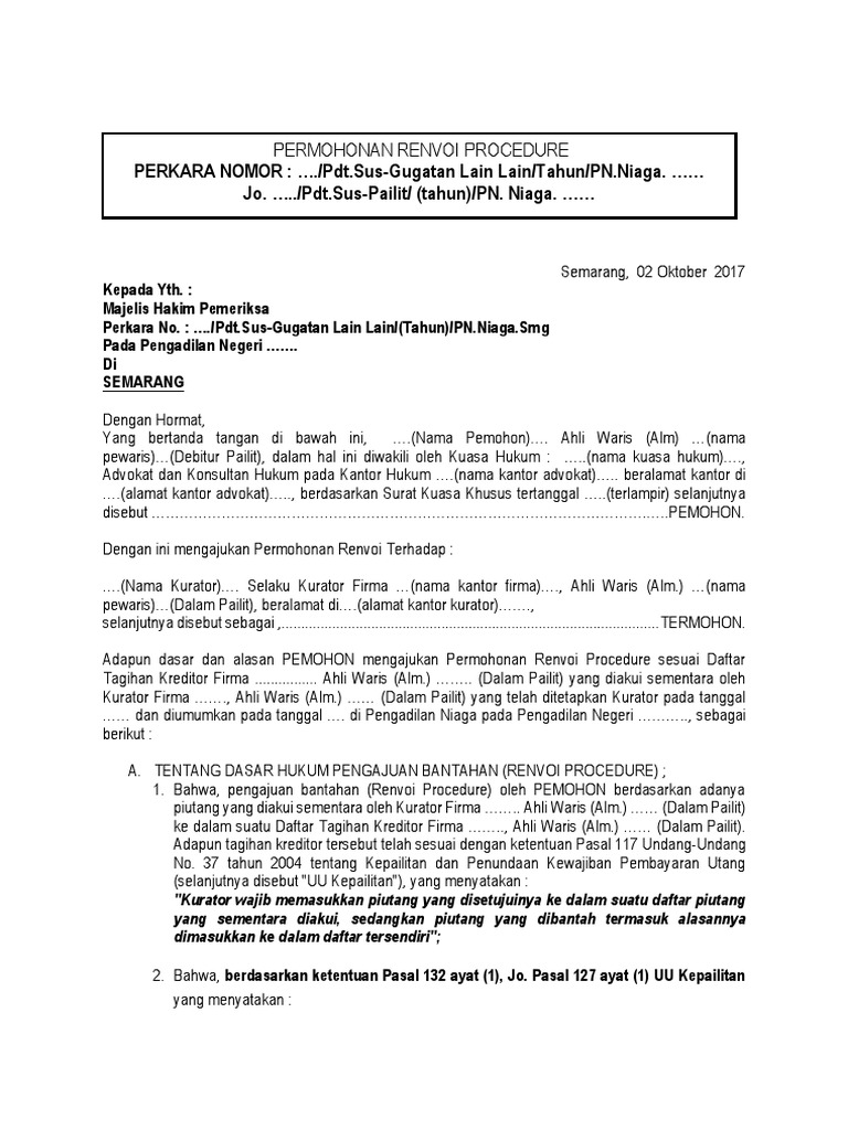 Draft Permohonan Renvoi Prosedur | PDF