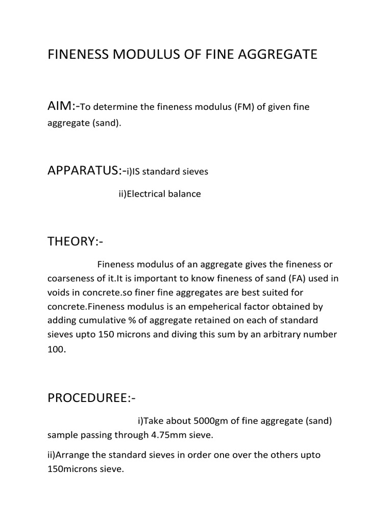 Fineness Modulus of Fine Aggregate | Download Free PDF | Sand ...