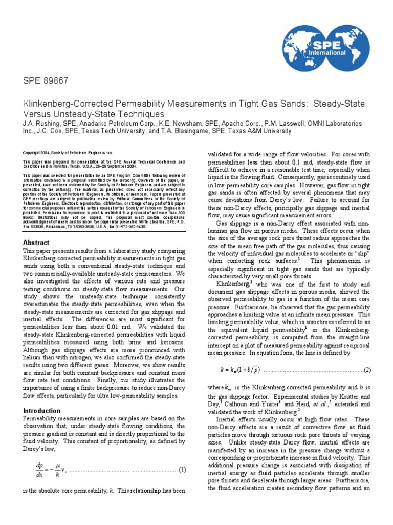 SPE 89867 Klinkenberg-Corrected Permeability Measurements in Tight Gas ...