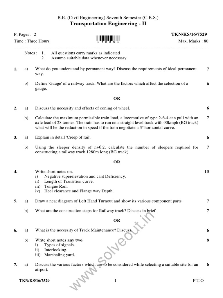 WWW - Solveout.in: Transportation Engineering - II | PDF | Track (Rail ...
