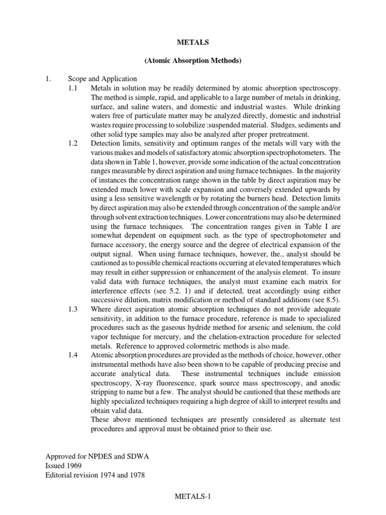 EPA Method - 200 0 Metals Analysis by Atomic Absorption | PDF | Atomic ...