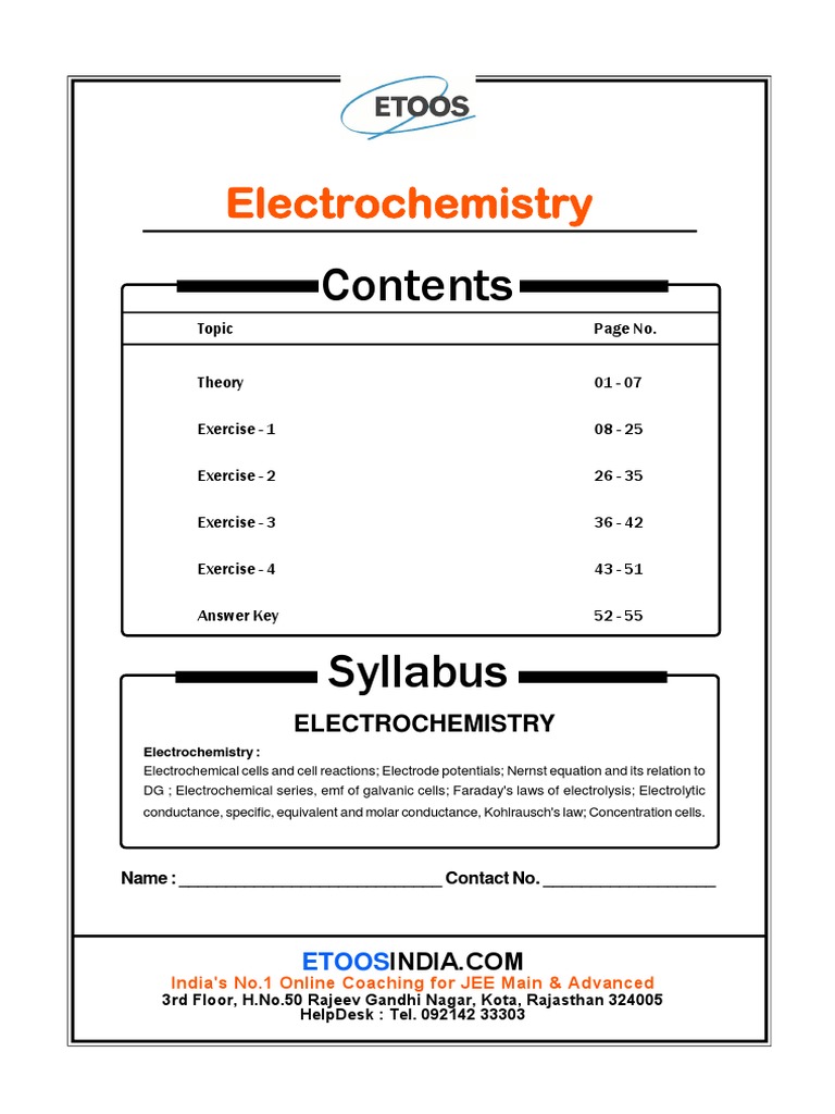 Iit Jee Main Advnaced Physical Chemistry 12th Electrochemistry Pdf