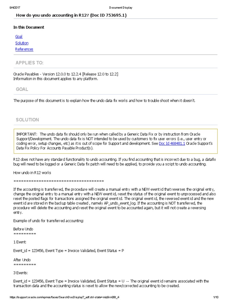 How Do You Undo Accounting in R12 (Doc ID 753695.1) | PDF | Software Bug | Parameter (Computer ...