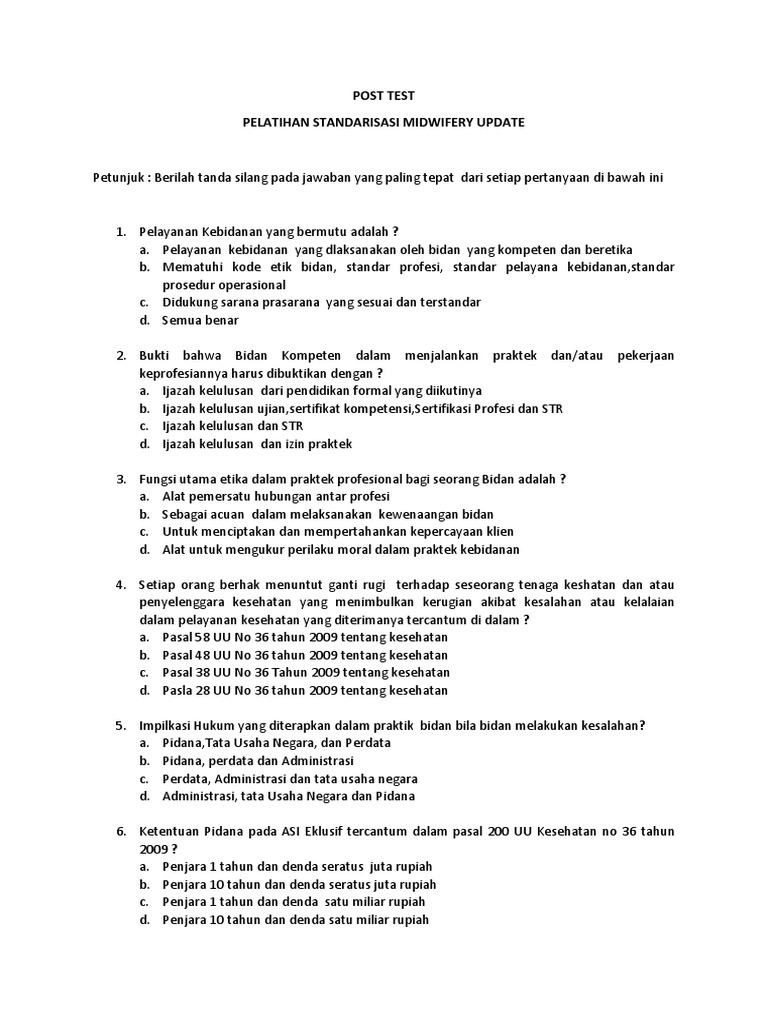 Post Test Pelatihan Kebidanan | PDF | Pengembangan Diri | Sains ...
