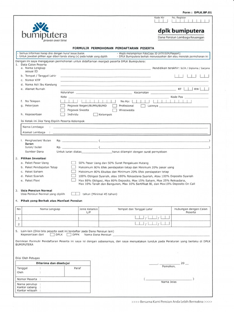 Form 01 DPLK Baru | PDF
