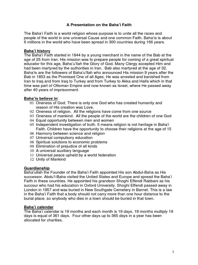 Baha'i Religion Presentation | Bahá'í Faith | Religious Belief And Doctrine