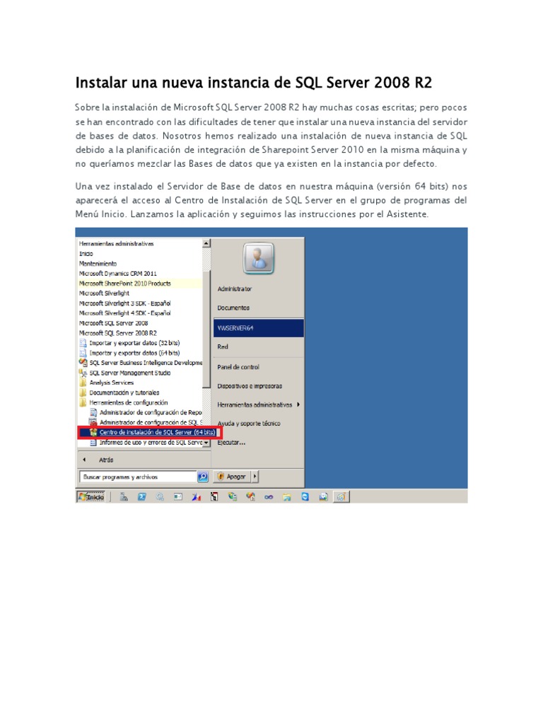 Instalar Una Nueva Instancia de SQL Server 2008 R2 | PDF | Servidor SQL de Microsoft | Servidor ...