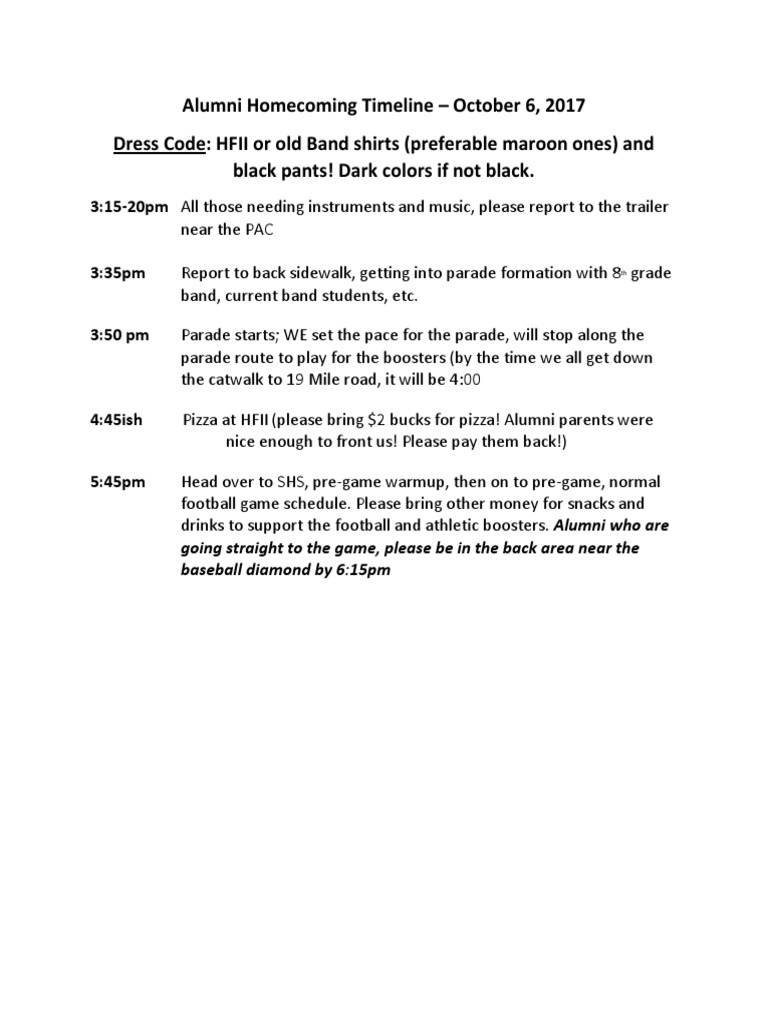 Alumni Homecoming Timeline | PDF
