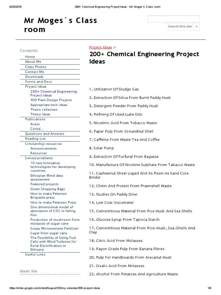200+ Chemical Engineering Project Ideas | PDF | Petroleum | Water