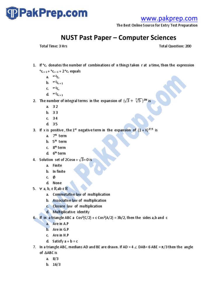NUST Computer Science 1 PDF | PDF | Boolean Algebra | Teaching Mathematics