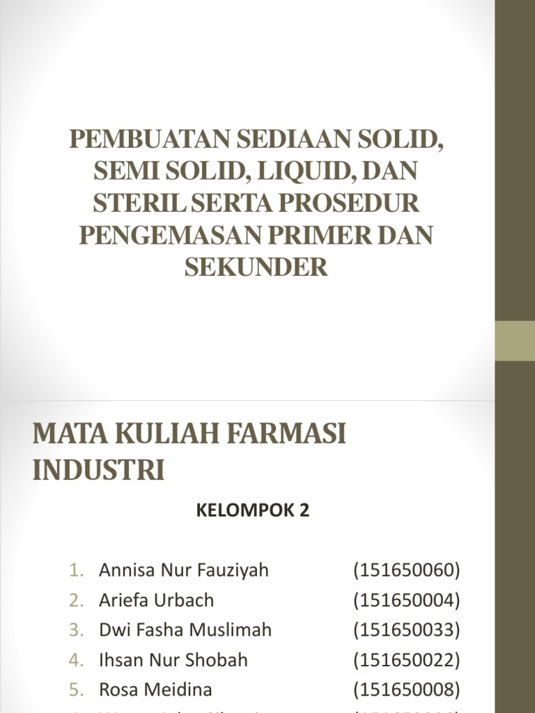 Pembuatan Sediaan Solid, Semi Solid, Liquid | PDF