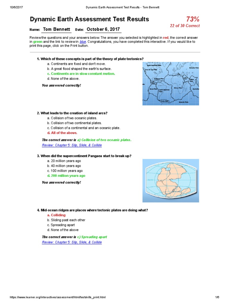 Dynamic Earth Assessment Test Results - Tom Bennett | PDF | Plate ...