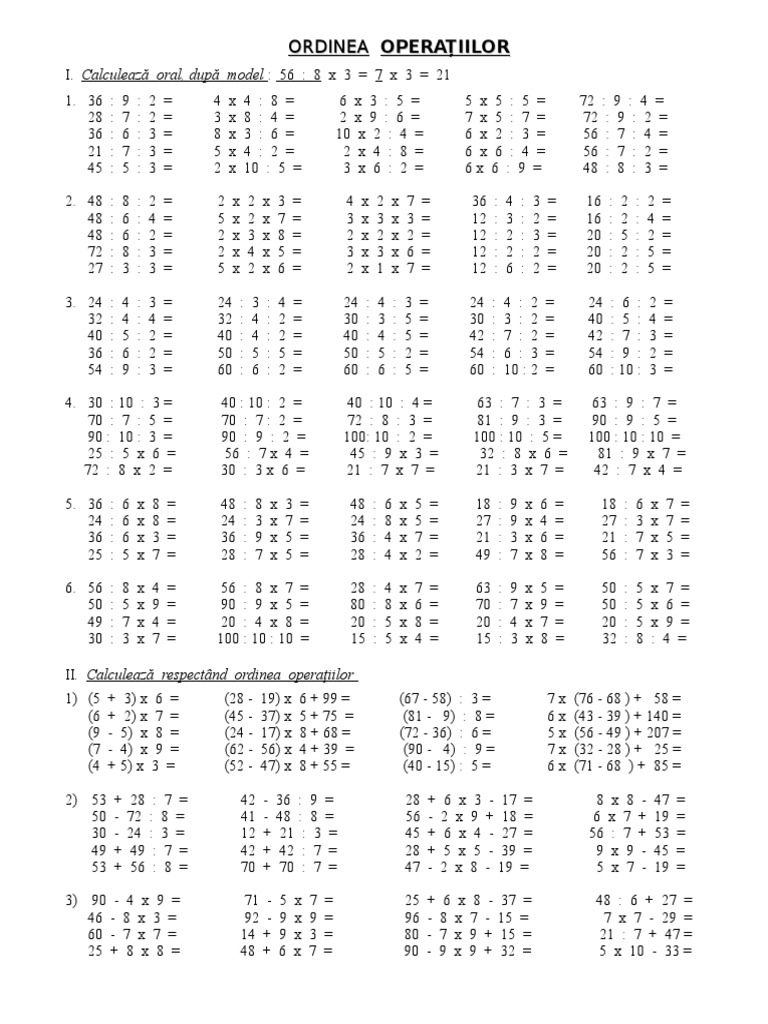 Clasa A 3 A Ordinea - Operatiilor | PDF