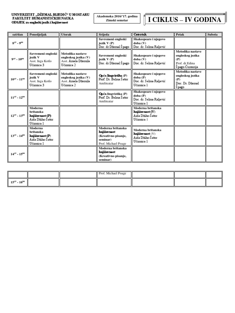 Schedule For 4th Year | PDF | Classics
