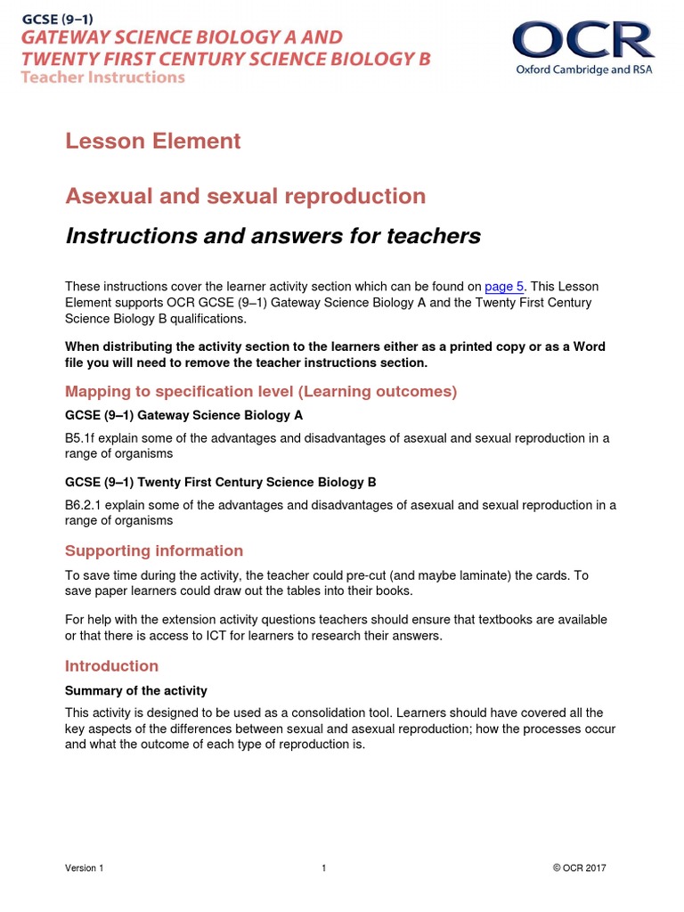Asexual and Sexual Reproduction Lesson Element | PDF | Sexual ...