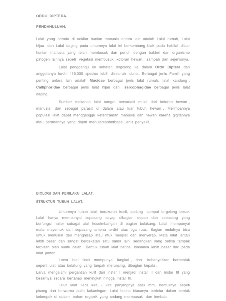 Klasifikasi dan Biologi Lalat Diptera | PDF