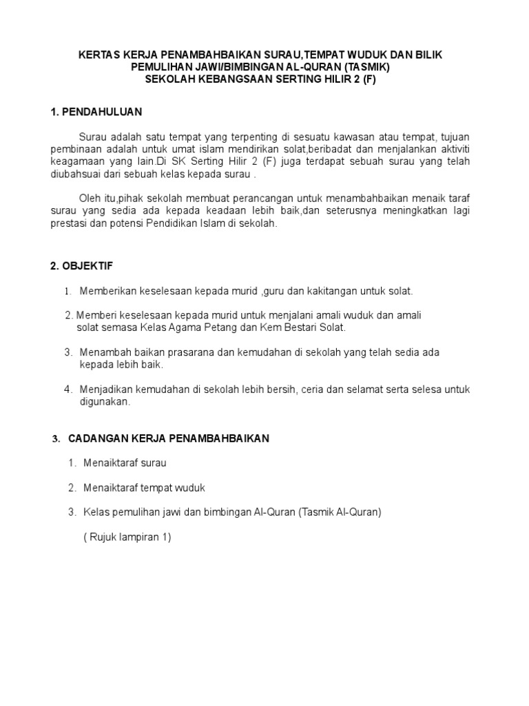 Kertas Kerja Naik Taraf Surau 2 | PDF