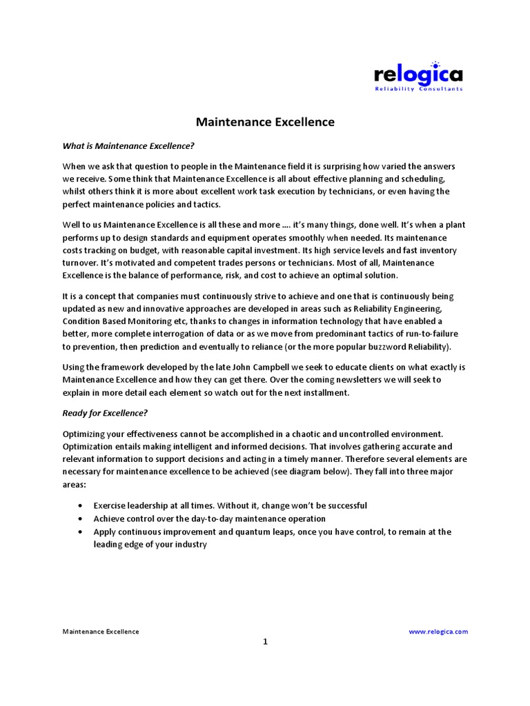 Understanding Maintenance Excellence | PDF | Strategic Management ...