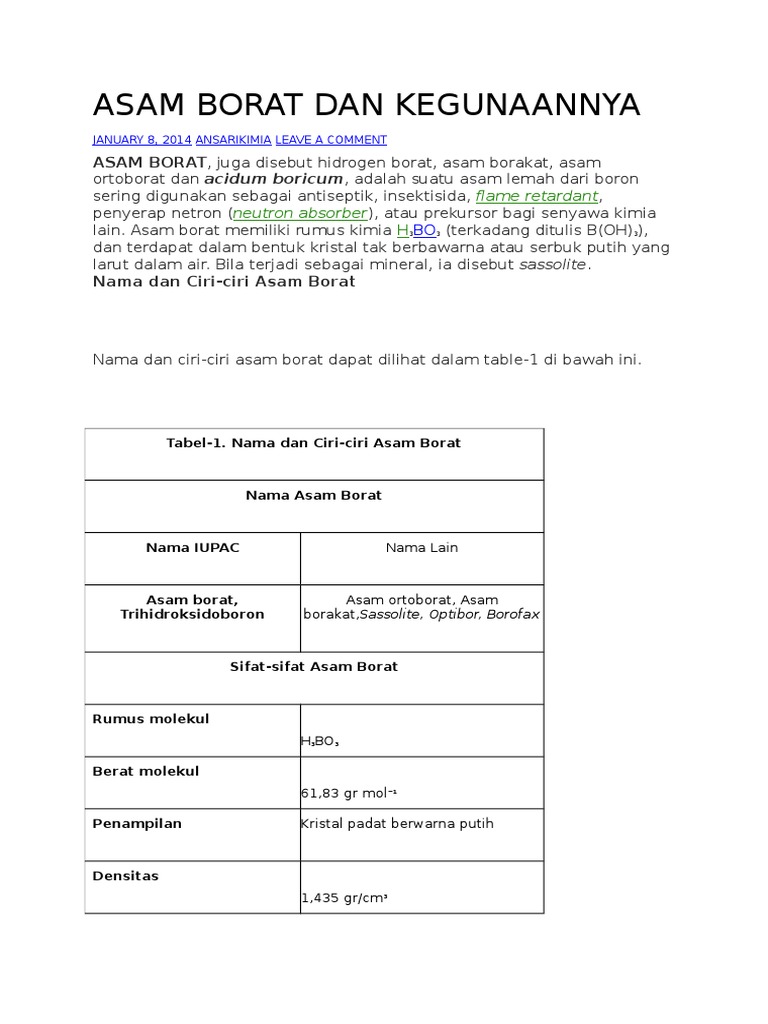 Asam Borat Dan Kegunaannya | PDF