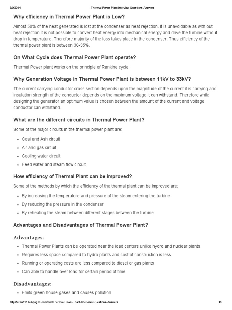 Thermal Power Plant Interview Questions Answers | PDF | Energy ...