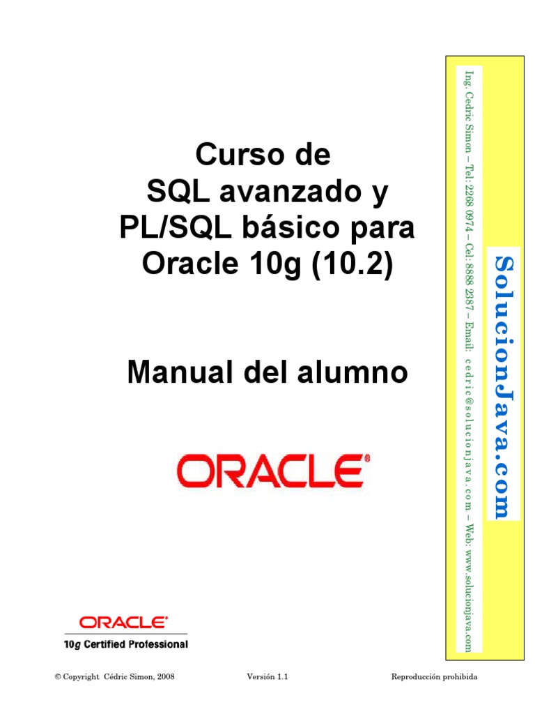 Curso Oracle PLSQL PDF | PDF | SQL | Tabla (base de datos)