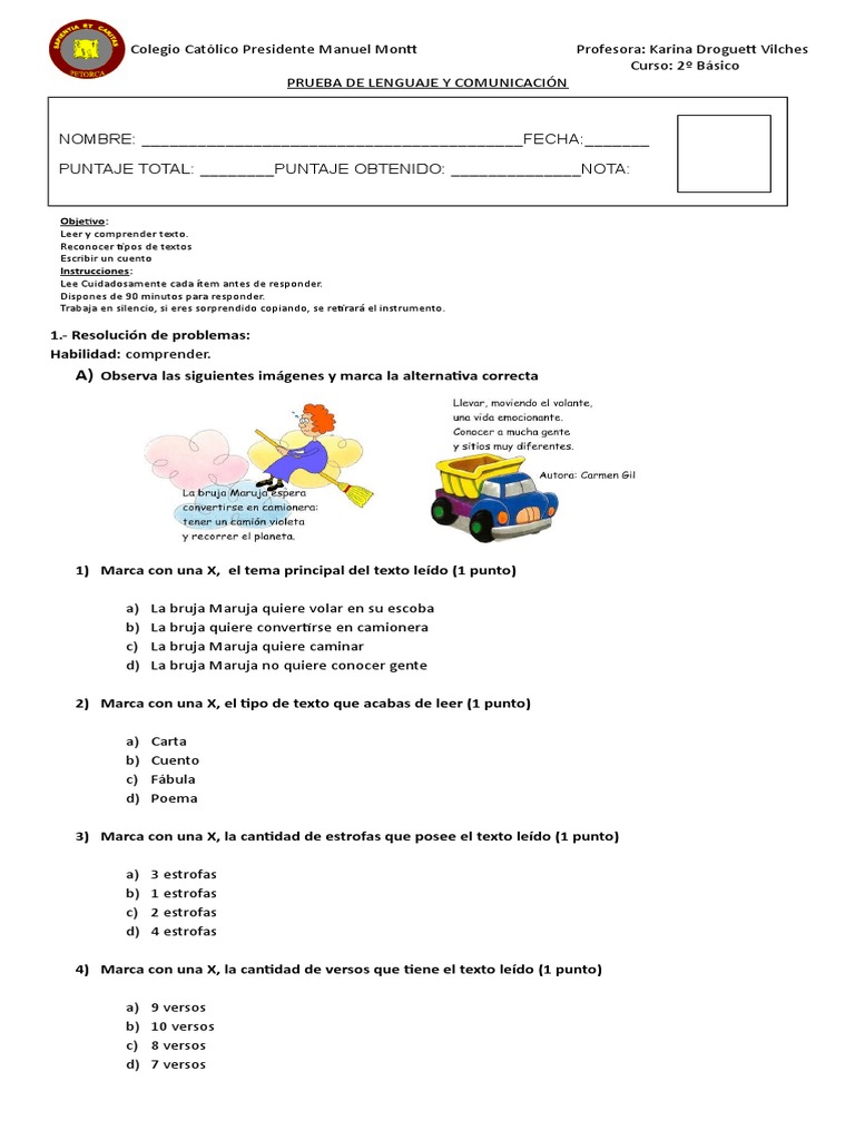 Prueba Lenguaje Segundo | PDF